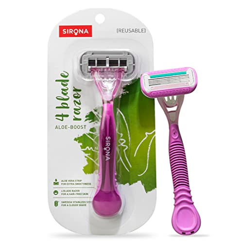 Sirona Reusable Hair Removal Razor for Women with Aloe Boost, 4 Blade Shaving Razor - (Pack of 1, Purple)
