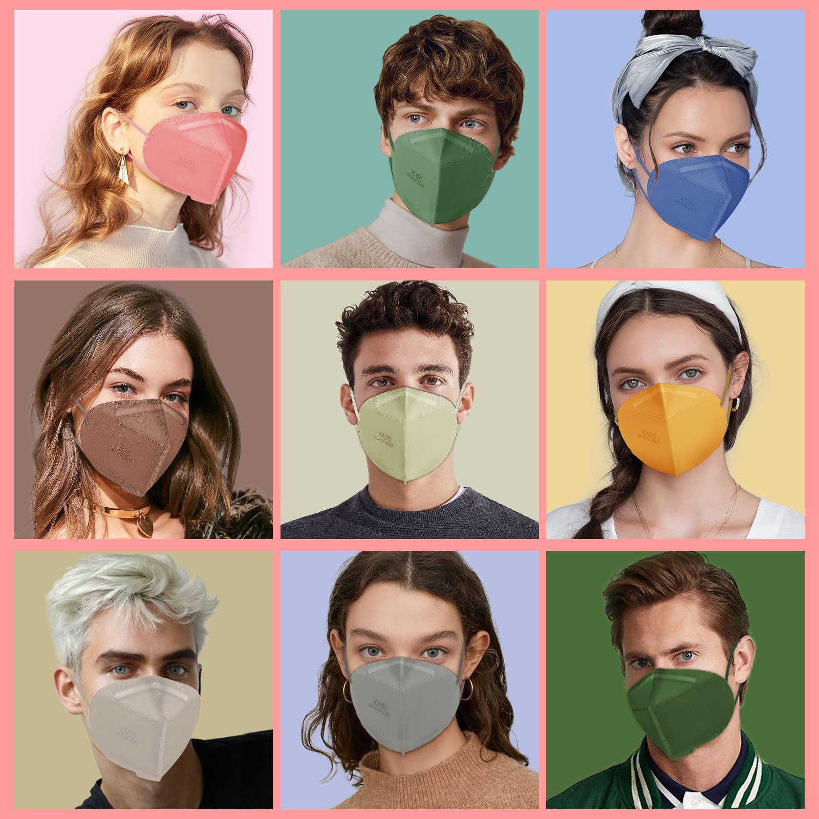 XDX KN95 Face Masks, 60PCS Individually Wrapped KN95 Pink Masks for Adults, 5 Layer Breathable Masks Disposable with Designs, Filter Efficiency ≥95%, Dusty Rose