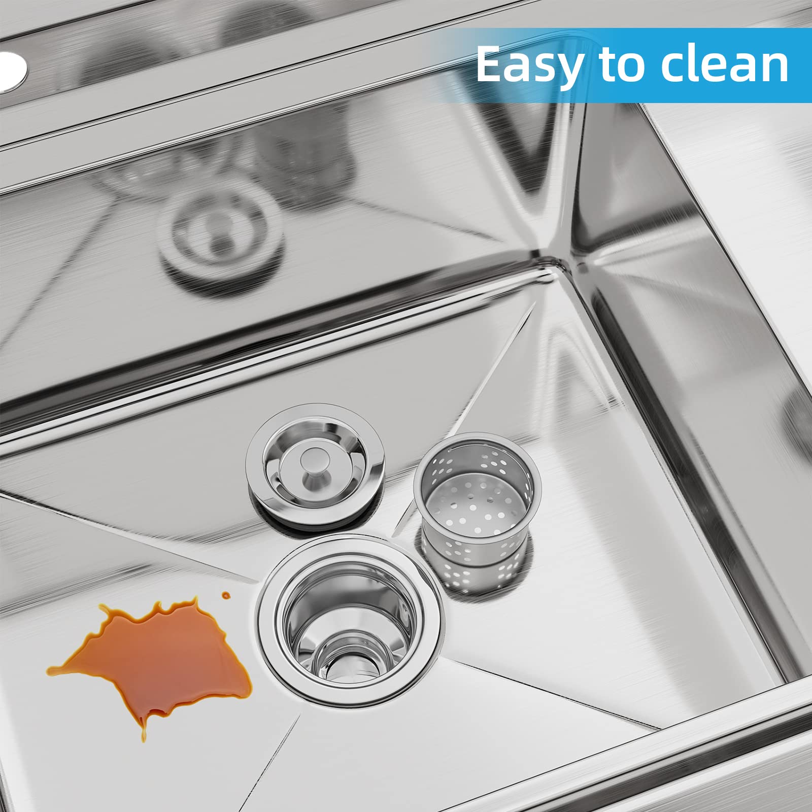 RIEDHOFF Stainless Steel Utility Sink with 2 Compartments, [Wide Compartment] Commercial Kitchen Sink for Laundry, Backyard, Garage, Restaurant, Outdoor -Bowl 16" L x 14" W x 9" H