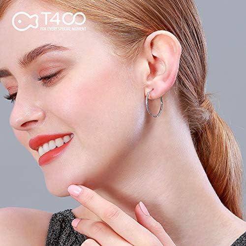 T400 925 Sterling Silver Hoops 2mm Diamond Cut Round Circle Lightweight Large Hoop Earrings 65 mm Gift for Women