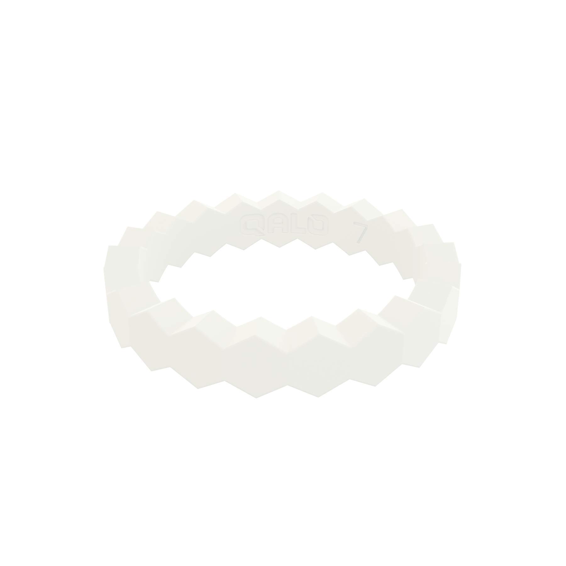 QALO Women's Rubber Silicone Ring, Chevron Stackable Rubber Wedding Band, Breathable, Durable Engagement Silicone Ring, 3.8mm Wide 2mm Thick, White Quartz, Size 5