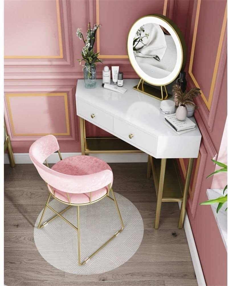 QULACO Luxury Dresser Table Vanity Makeup Table Set, 2 in 1 Makeup Vanity Desk 2 Drawers White Dressing Table Bedroom Funiture with Mirror and Chair