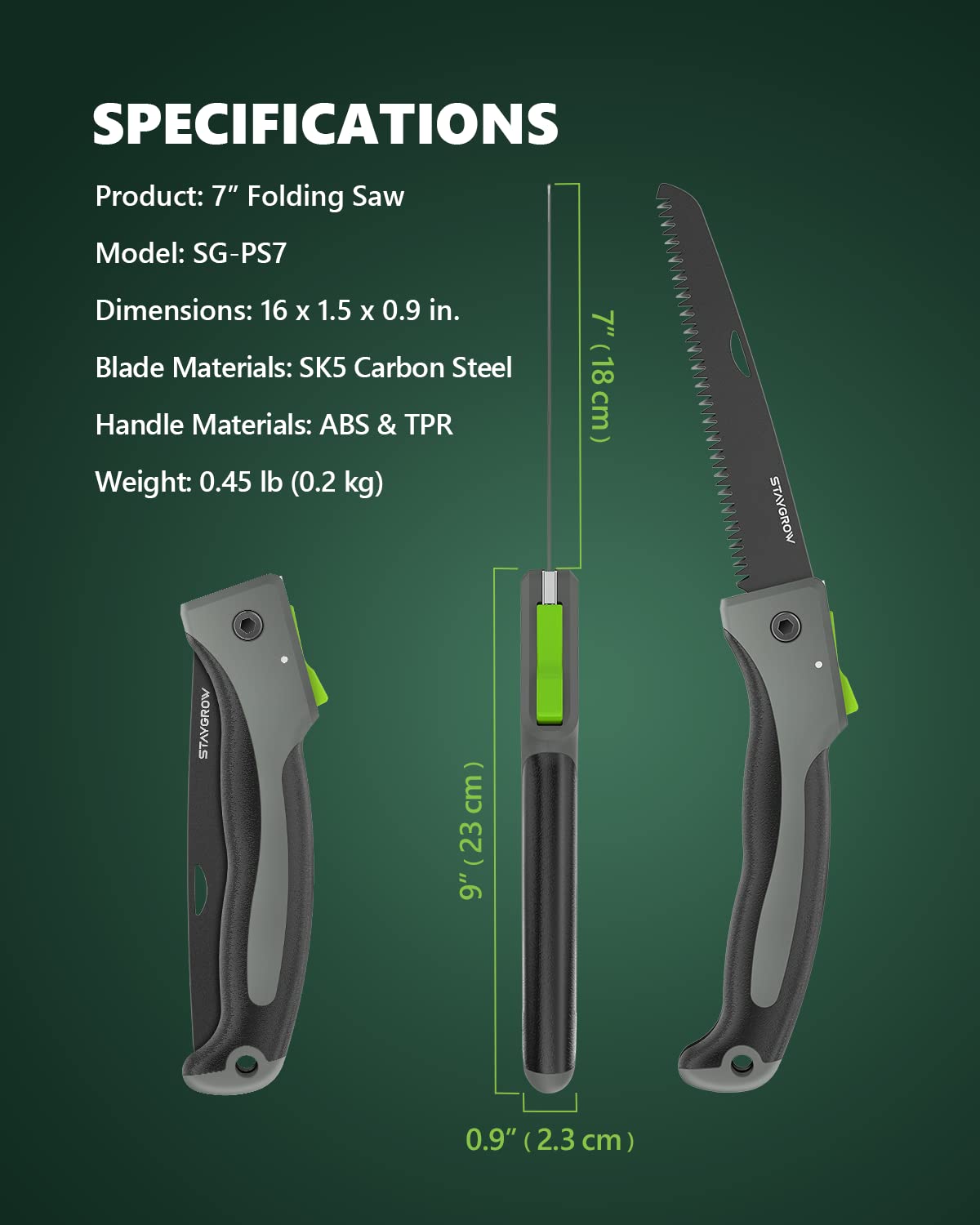 STAYGROW 7-Inch Folding Hand Pruning Saw, Heavy Duty Foldable Garden Saws with 7” Hardened SK5 High Carbon Steel Blade for Tree Trimming, Live/Dry Wood Cutting, Camping, and Hiking