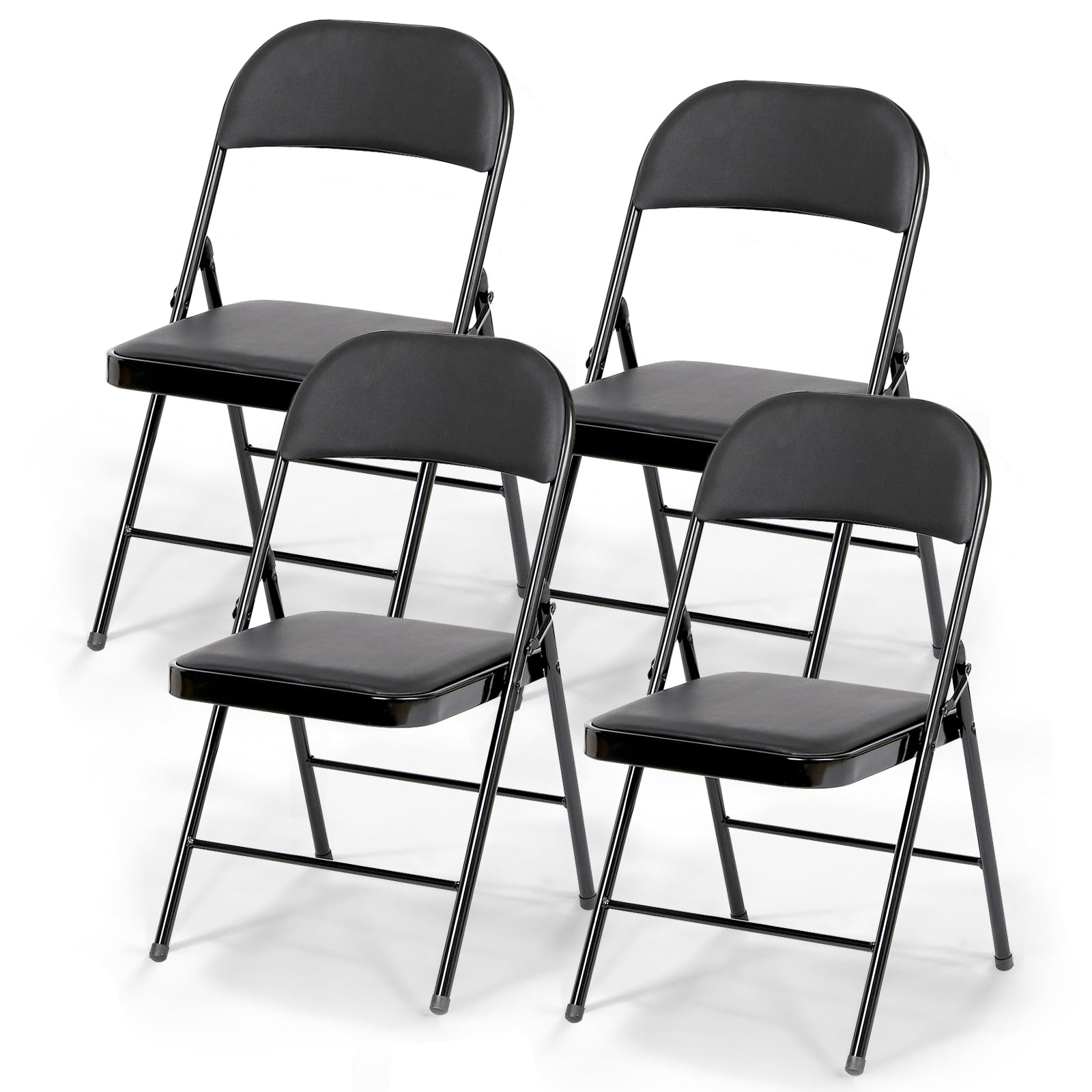 SKONYON Folding Chairs with Padded Seats Black Foldable Chair for Outdoor & Indoor use, 330lbs Capacity (Set of 4)