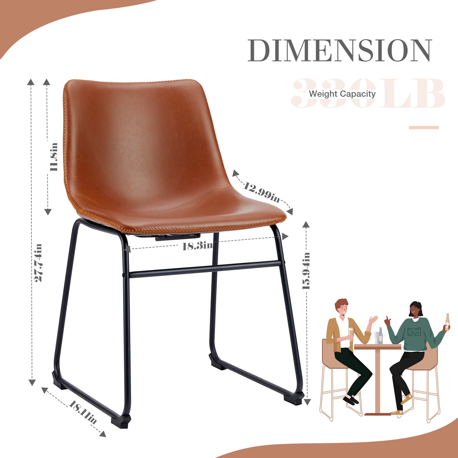 Sweetcrispy Bar Stools Set of 4, Leather Barstools Modern Bar Stools with Back, 18 inch Counter Stool Armless Bar Chairs with Metal Legs