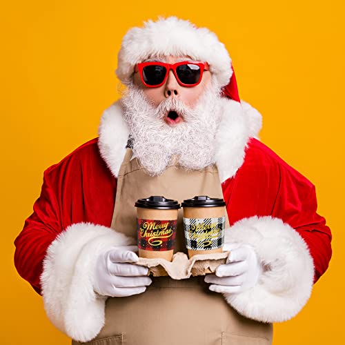 Whaline 30Pcs Christmas Coffee Tea Cup Sleeves Bronzing Red Black White Plaid Jacket Sleeves for 12 and 16oz Disposable paper Cup for Hot Chocolate Cocoa Cold Beverage, 6 Design (No Cups Included)
