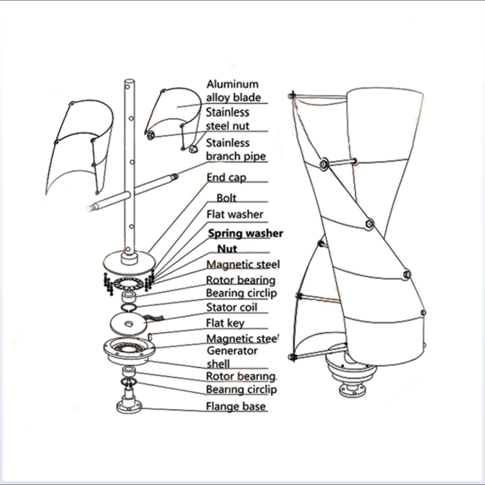 QAZNHODDS 8000W Vertical Wind Turbine, Permanent Magnet Generator 3 Phase 12V 24V 48V Noiseless Wind Turbine Generator,48V