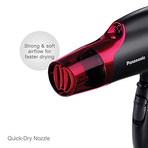 Panasonic Nanoe Hair Dryer, 1875 Watt Professional Blow Dryer for Smooth, Shiny Hair with 3 Attachments Quick Dry Nozzle, Diffuser and Concentrator Nozzle โ EH-NA65-K (Black/Pink), Black