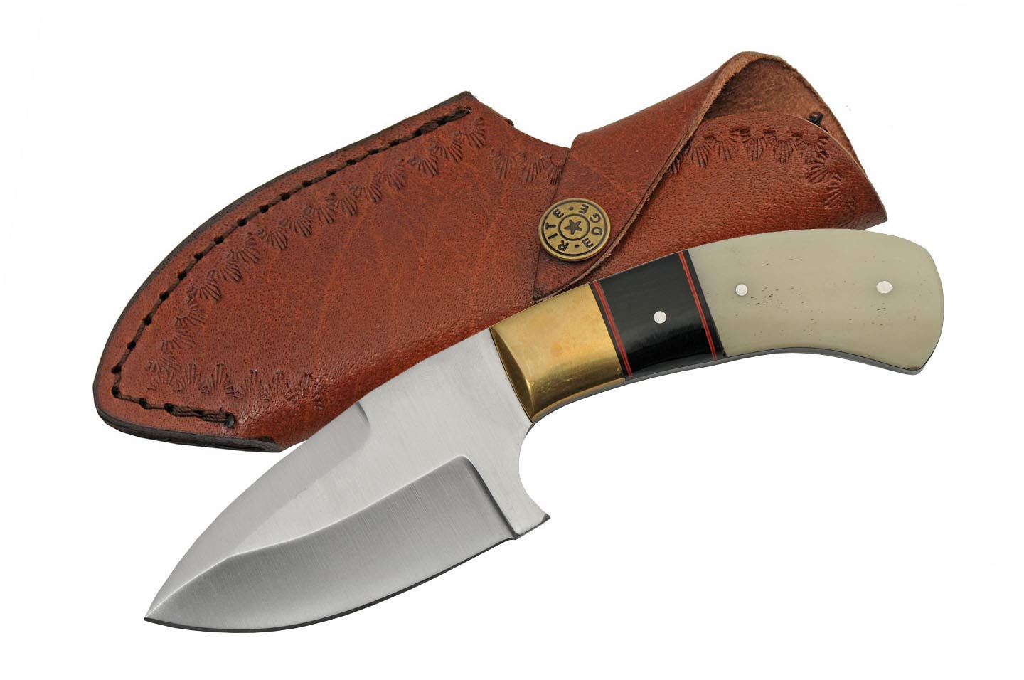 Szco Supplies 7" Full-Tang Bone/Horn Handle Hunting Skinning Knife with Sheath,white/black