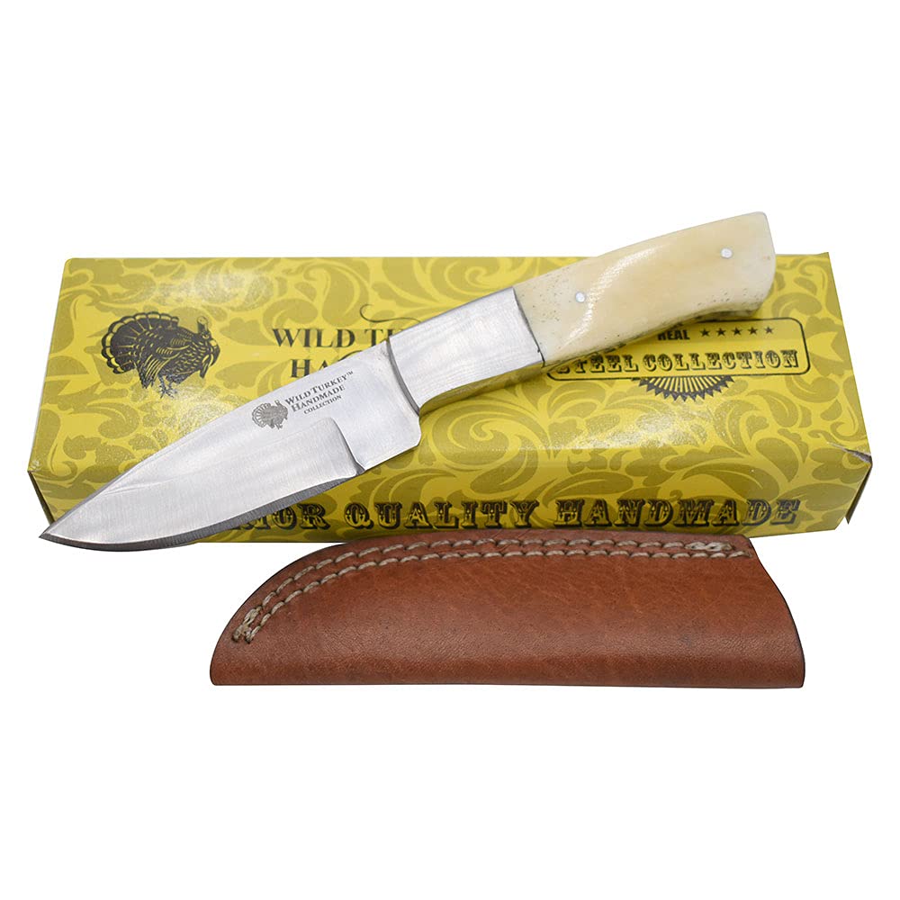 Wild Turkey Handmade Collection Full Tang Fixed Blade Real Bone Handle Skinner Knife wLeather Sheath.. (2035), Wood,Stainless Steel,Blue