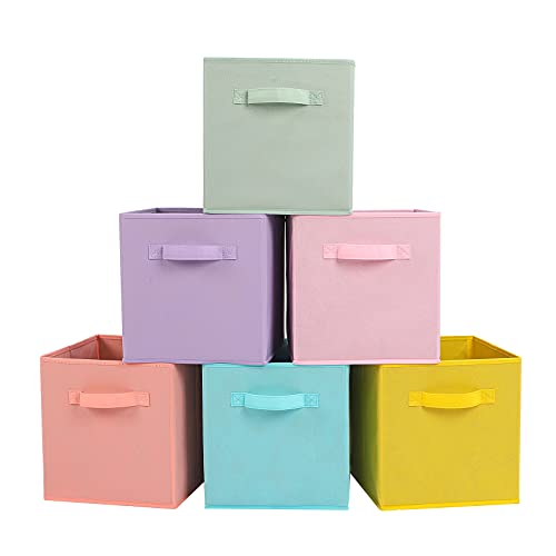 Stero Fabric Storage Bins 13x13x13 Inch 6 Pack Fun Colored Storage Cubes with Handles Foldable Cube Baskets for Home, Kids, Closet and Toys Organization, Multi Colored