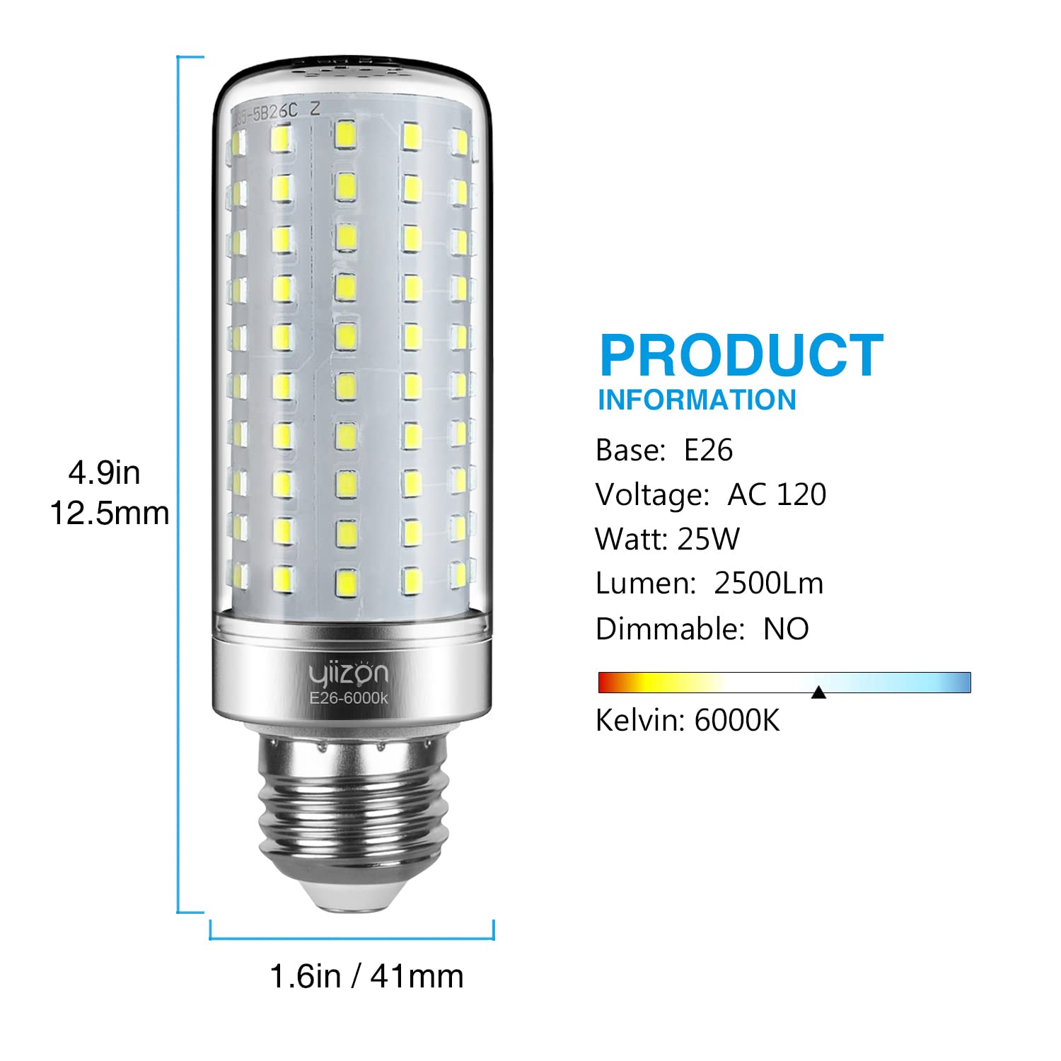 YIIZON LED Corn Bulbs, E26, 25W, Equivalent to 200 W Incandescent Light Bulbs, 6000K Daylight White, 2500LM, E26 Edison Screw Light Bulbs,Non-dimmable 3 Pack