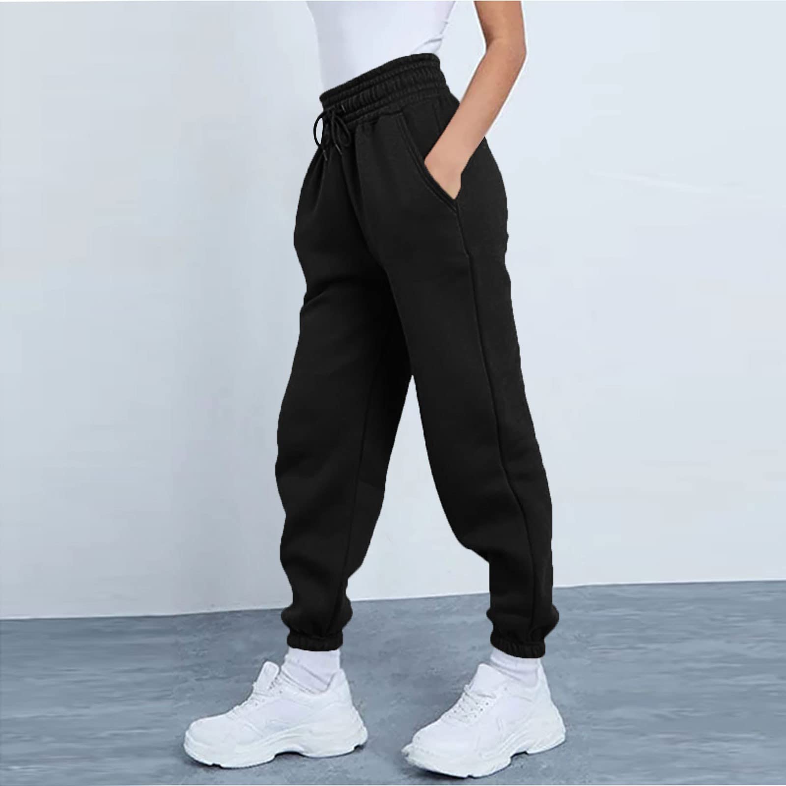 Womens Sweatpants High Waisted Sporty Gym Active Jogger Pants Plus Size Y2k Jogger Sweats with Pocket A-Black