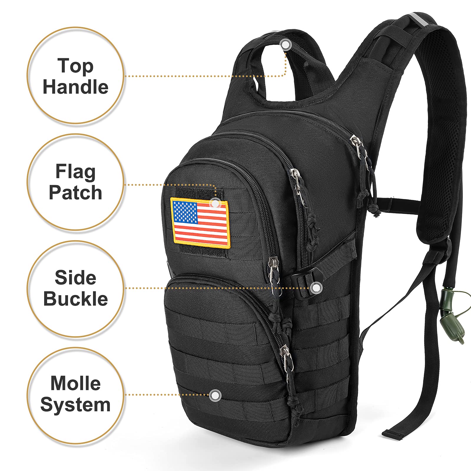 SHARKMOUTH Hydration Pack, Tactical Molle Hydration Pack Backpack 900D with 2L Hydration Water Bladder, Military Daypack for Running, Hiking, Cycling, Climbing, Hunting &Working Out