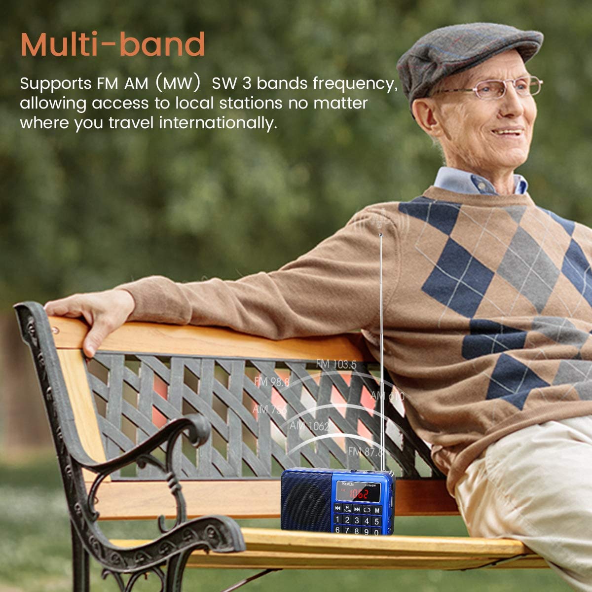 PRUNUS 429 Small Radio, Pocket Radio, AM FM Radio USB Charging, Large Button, Neodymium Speaker, Auto Save, USB Flash Drive, SD Card AUX Input MP3, Shortwave Radio for Elderly and Senior(Blue)