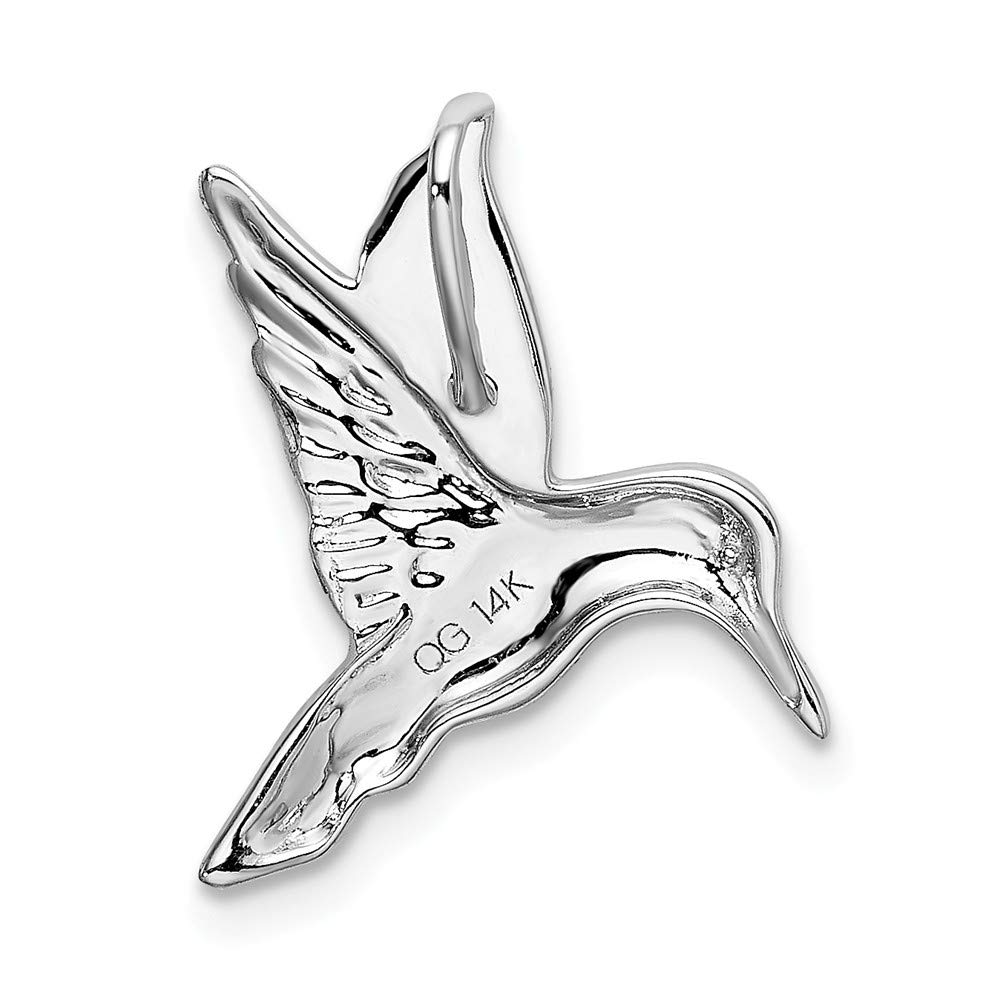Solid 14k White Gold Open-Backed Hummingbird Chain Slide Pendant Charm - 19mm x 18mm