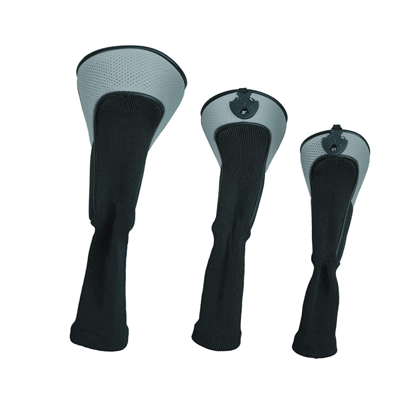 Yiju 3Pcs Durable Golf Wood Head Cover Driver Covers with Number Tag Long Neck Club Headcover Protector Guard Equipment Golfer Gift, Gray
