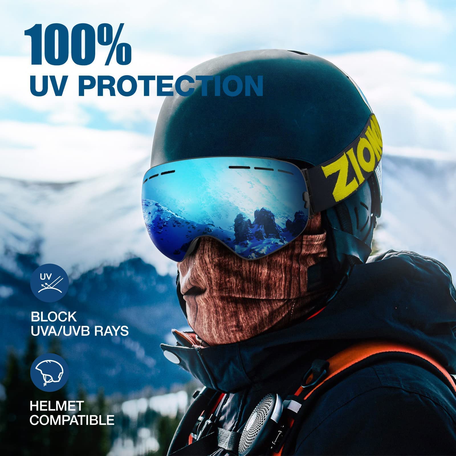 ZIONOR X Ski Snowboard Snow Goggles OTG Design for Men & Women and Ski Goggles Bag