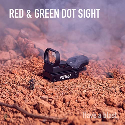 Pinty Red Green Dot Sight Reflex Tactical Riflescope 4 Reticle Patterns with 20mm Free Mount Rails