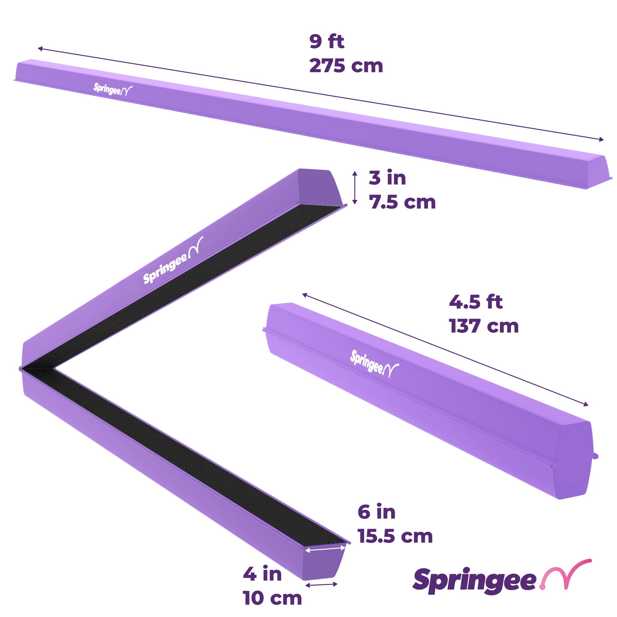 Springee 9ft Balance Beam - Extra Firm - Vinyl Folding Gymnastics Beam for Home (Purple)