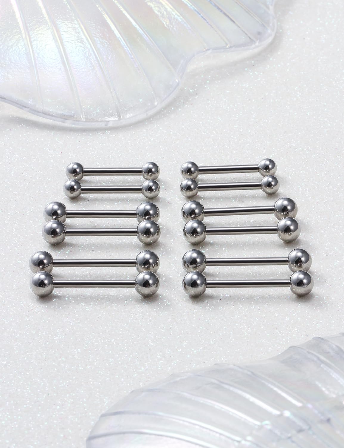 Ruifan 12PCS 14G Surgical Steel Shiny Ball Nipple Tongue Shield Ring Barbell Body Piercing Jewelry Retainer 12mm 14mm 16mm - Silver