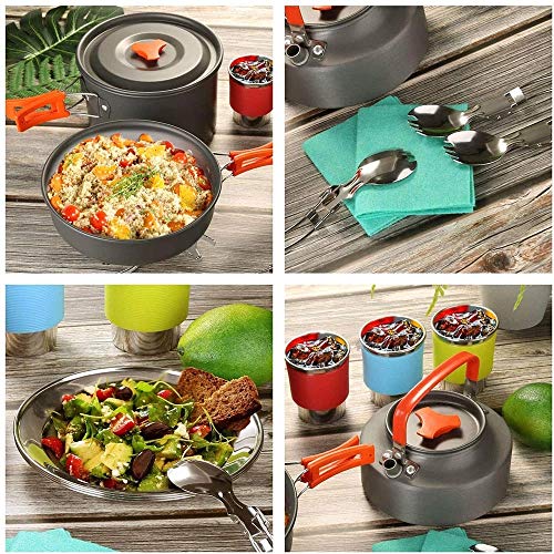 YFDM Camping Travel Equipment Tableware Cookware Kit Pots Burner Gas Stove Accessories Kitchen Utensils Sets Picnic BBQ Supplies