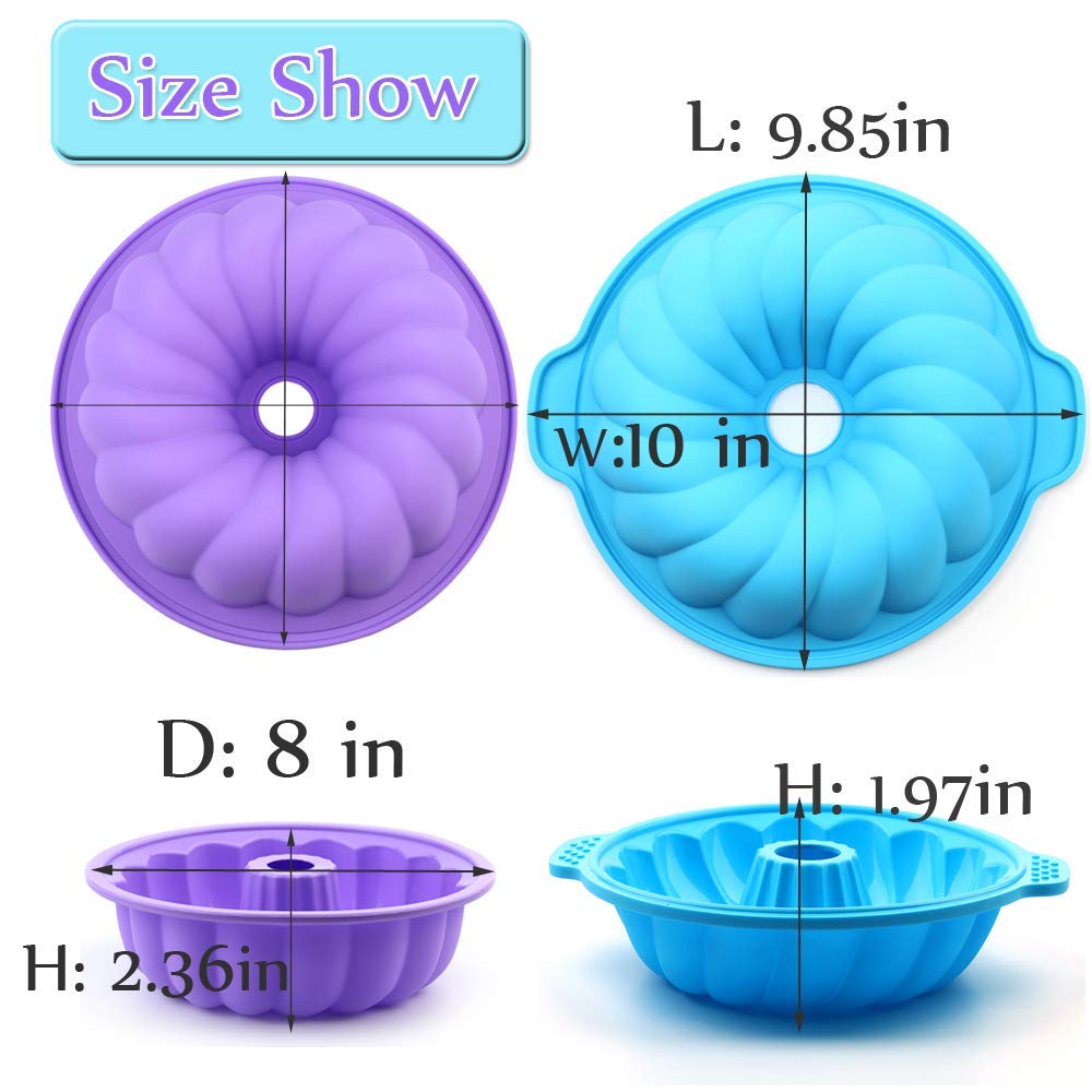 ZEMSY 2 Pack Silicone Round Cake pan European Grade Non-Stick Bakeware For Jello, Bread, Gelatin, Cakes pans 8-10Inch