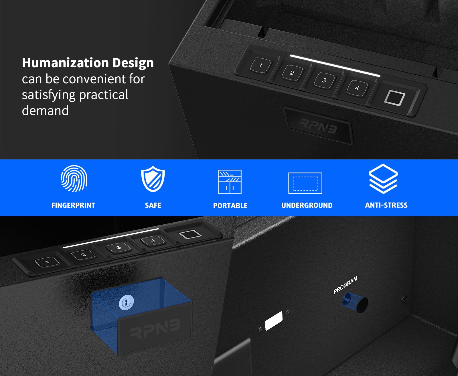 RPNB Gun Safe,4-Pistol Multifunction Gun Safe,California DOJ Certified,Quick-Access Firearm Safety Device with Digital Key Pad & Biometric Fingerprint