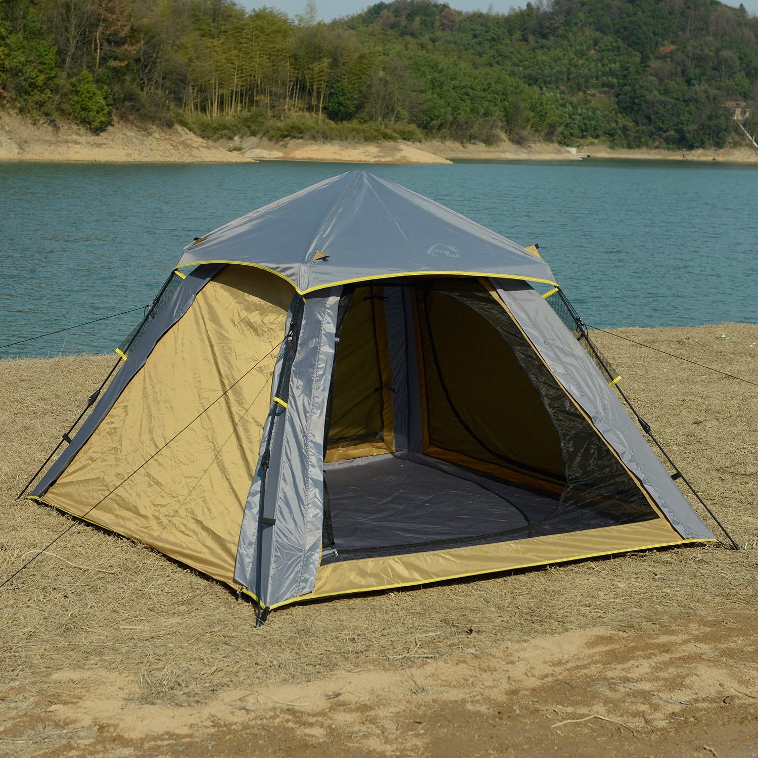 Wind Tour 2-3 Persons Instant Automatic Family Camping Tent Quick Set up Tent for Beach, Traveling, Hiking, Mountaineering, Outdoor Activities (Blue+Yellow)