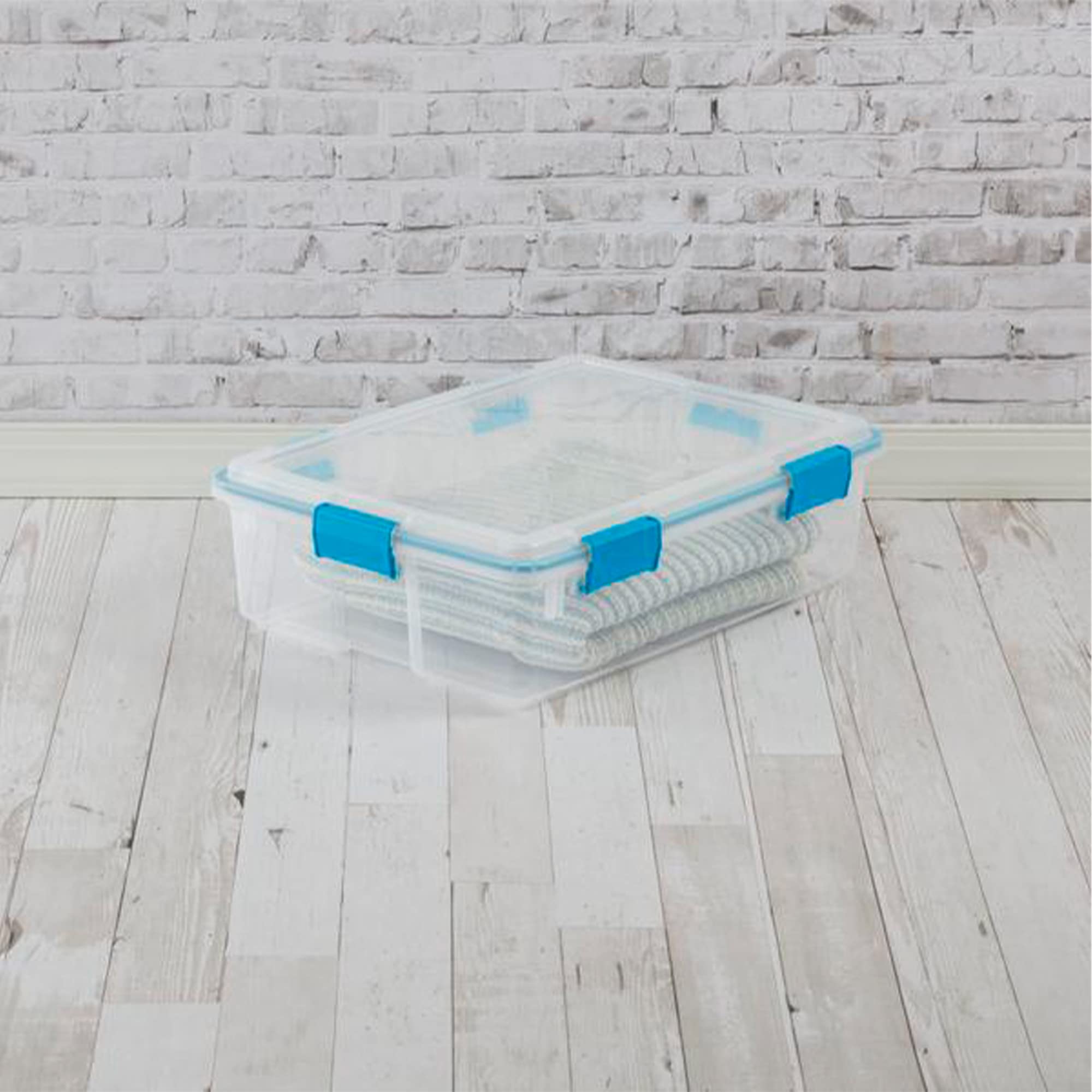 Sterilite Gasket Box, Stackable Storage Bin with Latching Lid, 37 Quart, 12 Pack