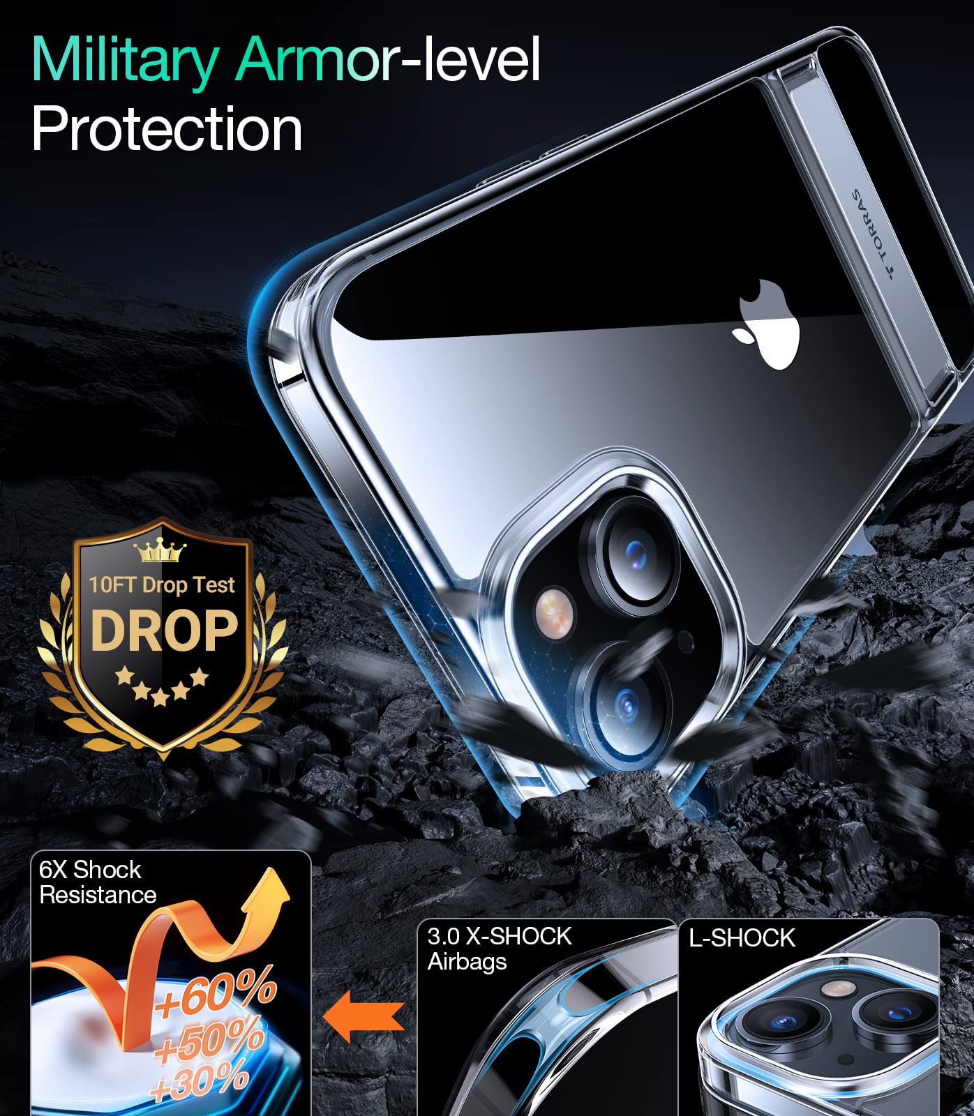 TORRAS MoonClimber for iPhone 13 Pro Max Case, [3 Stand Ways][Non-Yellowing & Military Grade Shockproof] Protective Slim Hard Clear Phone Case with Stand 6.7'' 2021, Crystal Clear