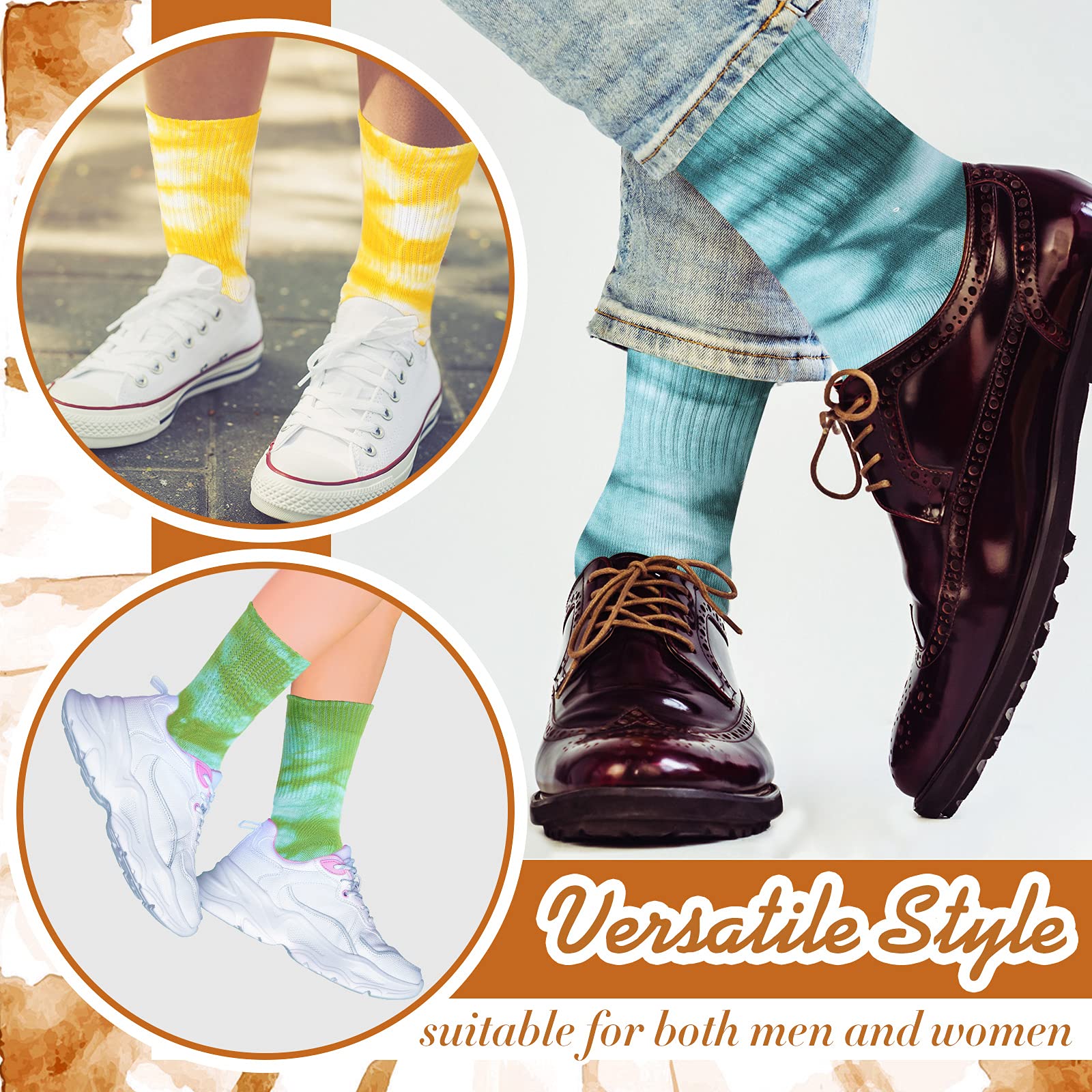 SATINIOR 8 Pairs Tie Dye Socks Graffiti Novelty Socks Colorful Funny Athletic Socks for Women Men GirlF (Casual Style)