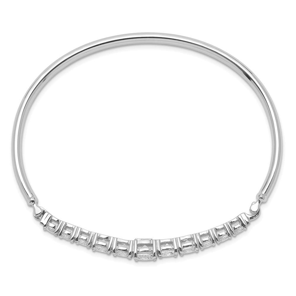 Sonia Jewels 925 Sterling Silver Graduated CZ Cubic Zirconia Hinged Bangle Cuff Bracelet (Width = 4mm)