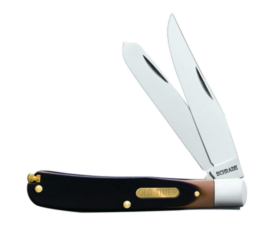 Old Timer 96OT Bearhead Trapper 7.4in Traditional Folding Pocket Knife with 2 High Carbon SS Blades, Sawcut Handle, Tweezers, and Convenient Size for EDC, Hunting, Camping, Whittling, and Outdoors