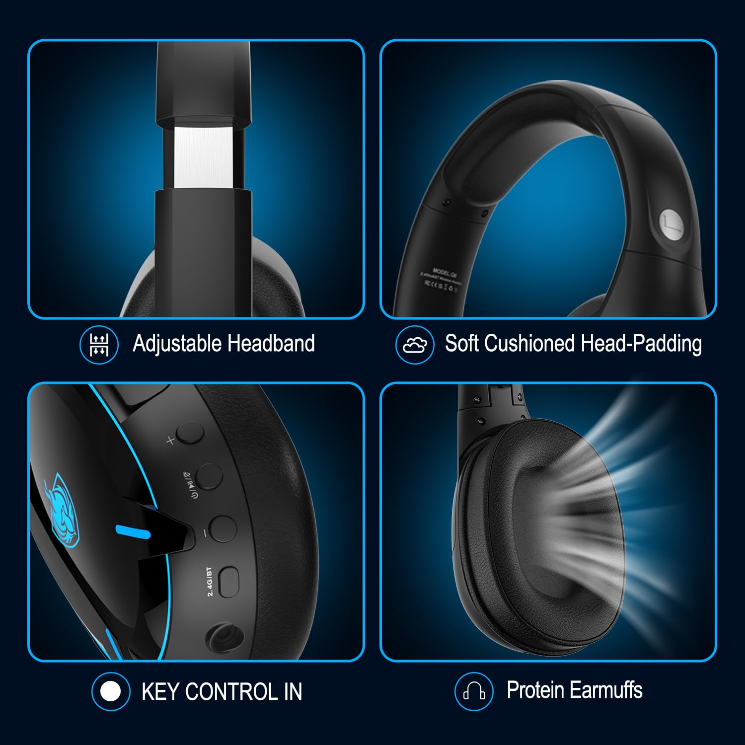 Wireless Gaming Headset for PC, PS5, PS4, Switch, Over Ear Wireless Gaming Headphones with Noise-canceling mic, 7.1 Stereo Sound, 3.5mm Jack Wired Mode for Xbox, Mac Nintendo NES Games (Red)