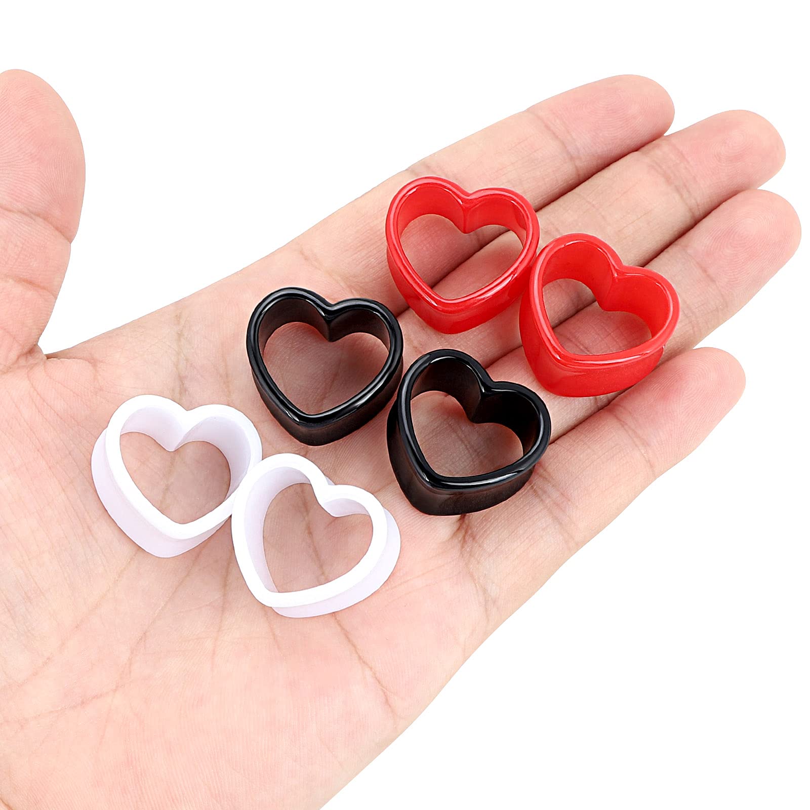 Qmcandy 6pcs Heart Shape Acrylic Ear Tunnels Plugs Set Mix Color Stretcher Expander Ear Gauge 00G
