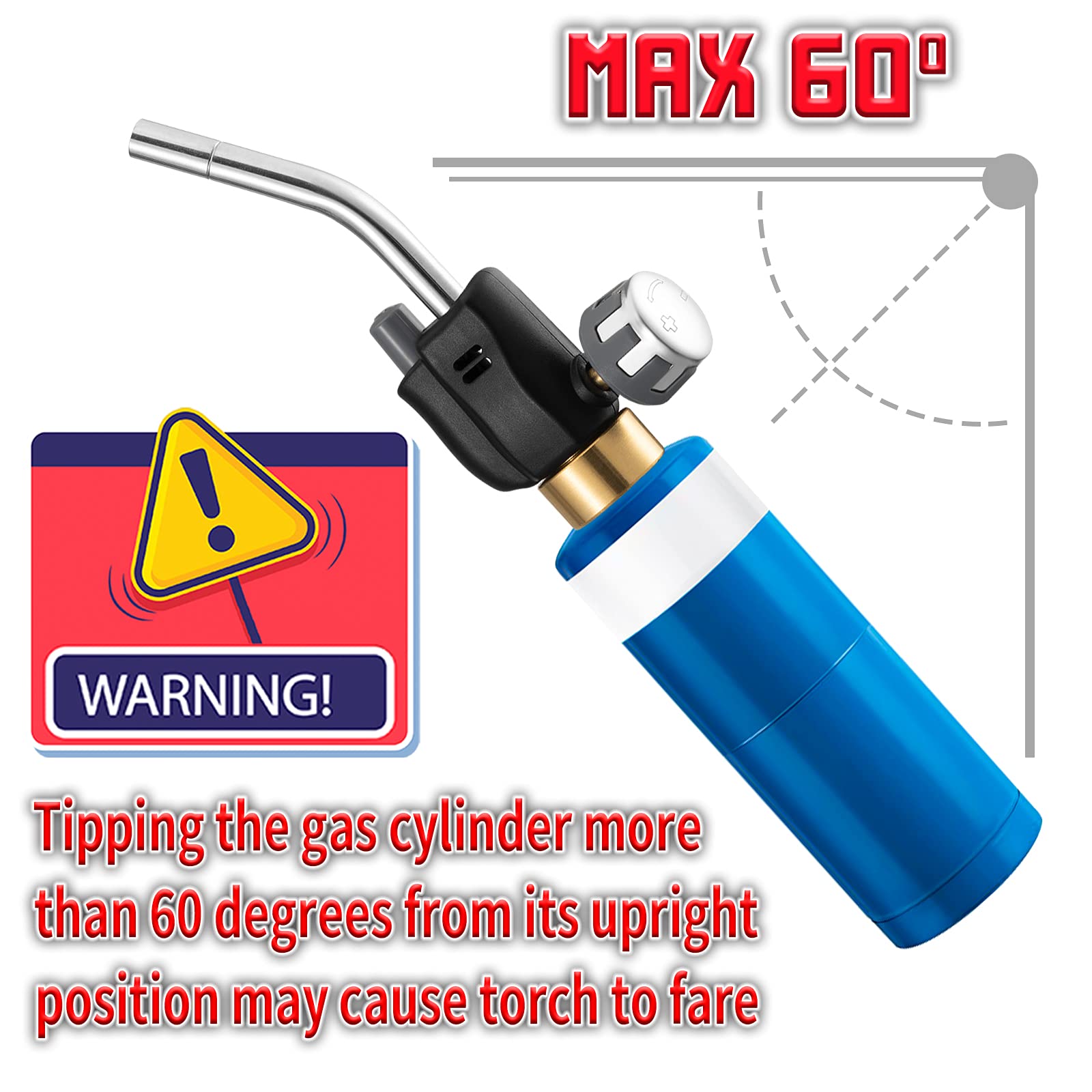 YOUDO Heavy-Duty Trigger-Start Propane Torch Powered Blow Torch Head with Easy Push Ignition, Adjustable Flame & Short-Neck Burner Tube (Keep tilt within 60 degrees and use upwards)