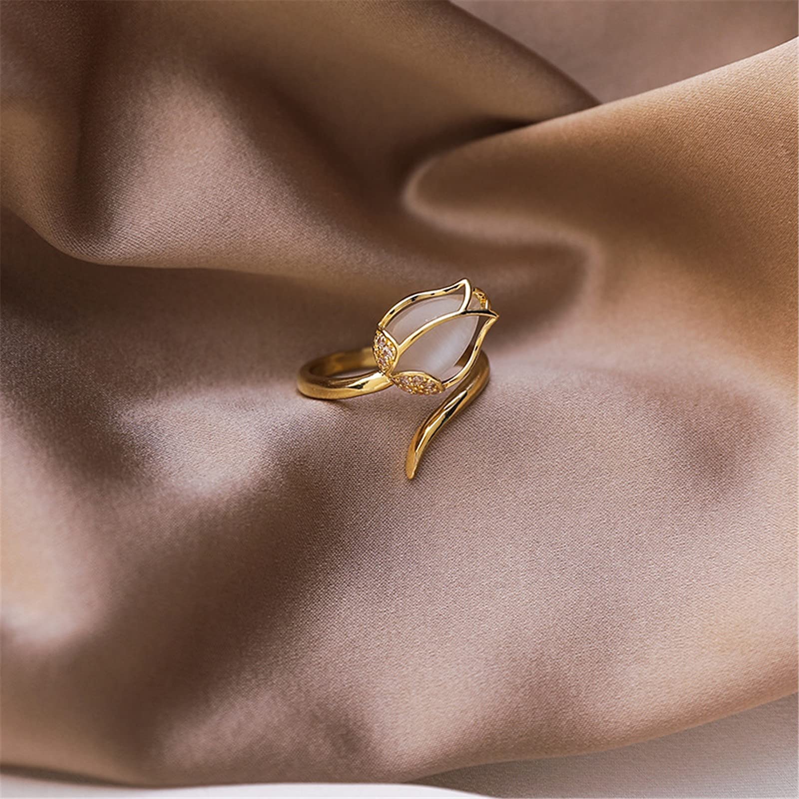 Wedding Rings Open The Design Personality Ring Flowers Opal N-iche T-ulip Fashion Rings Beautiful (as Show, One Size)