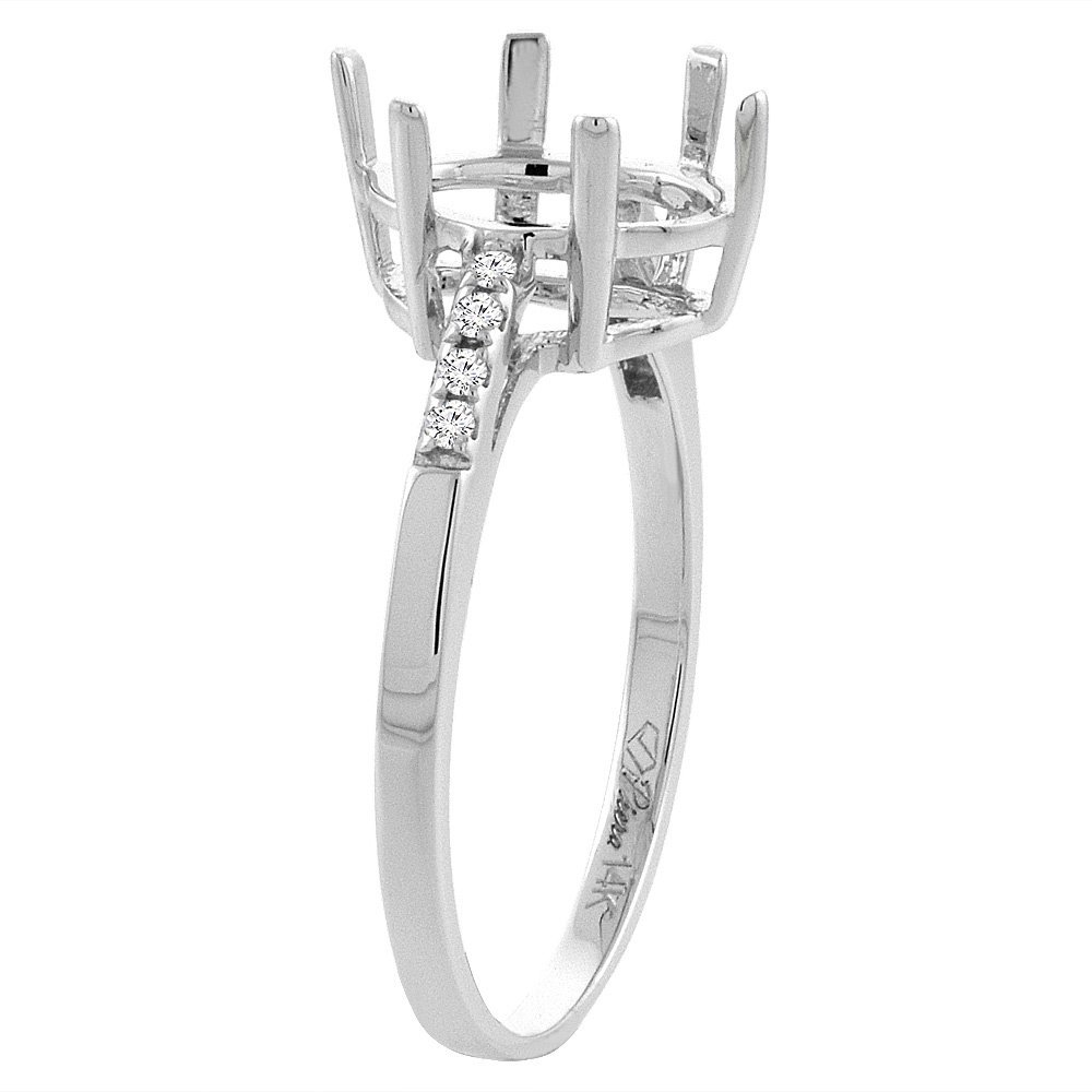 Sabrina Silver 14K White Gold Natural Rainbow Moonstone & Diamond Ring Oval 10x8 mm, size 5.5