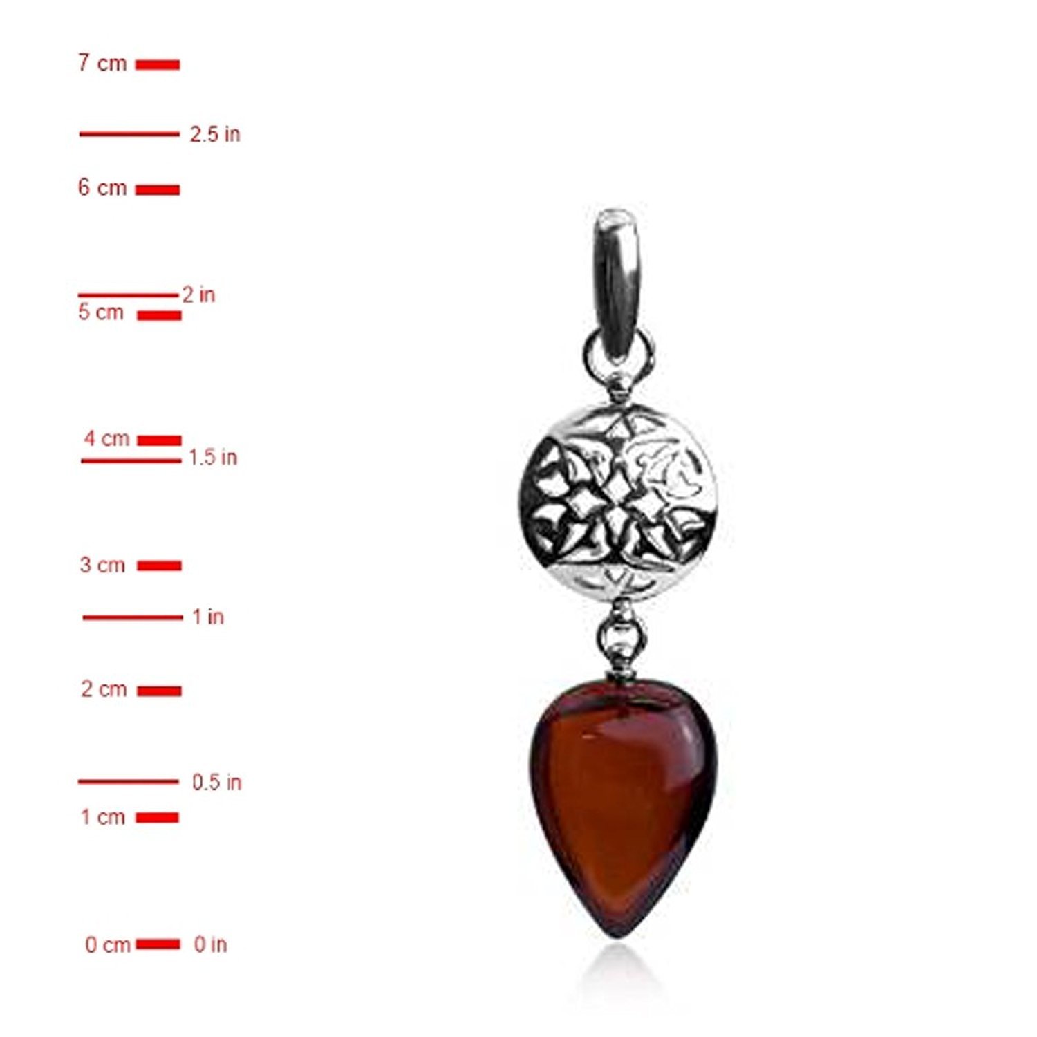 Sterling Silver Red Dark Amber Tear Drop Pendant
