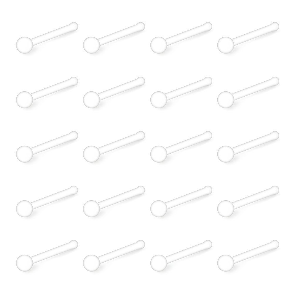 Ruifan 22G Clear Bioflex Nose Bone Ring Stud Retainer Body Jewelry Piercing Top Ball 2mm 20PCS
