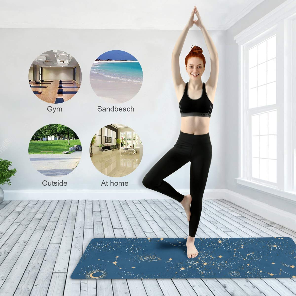 VIKKO Space Galaxy Constellation Moon Star Blue Yoga Mat Ultra Thin Folding Mat for Exercise Fitness Pilates Stretching Meditation