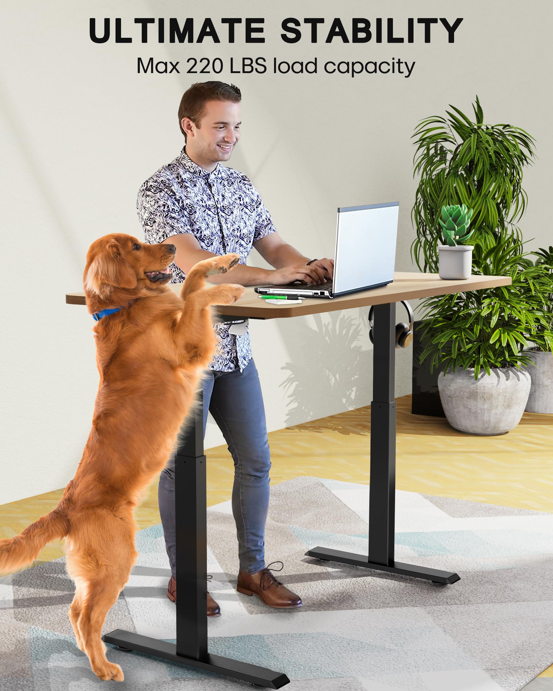 Ursetup Electric Standing Desk Frame with Compact Controller, Height Adjustable Rising Table Legs, Sit Stand up Desk Frame with Sturdy Dual Beam, Ergonomic Standing Desk Base for Home & Office Table