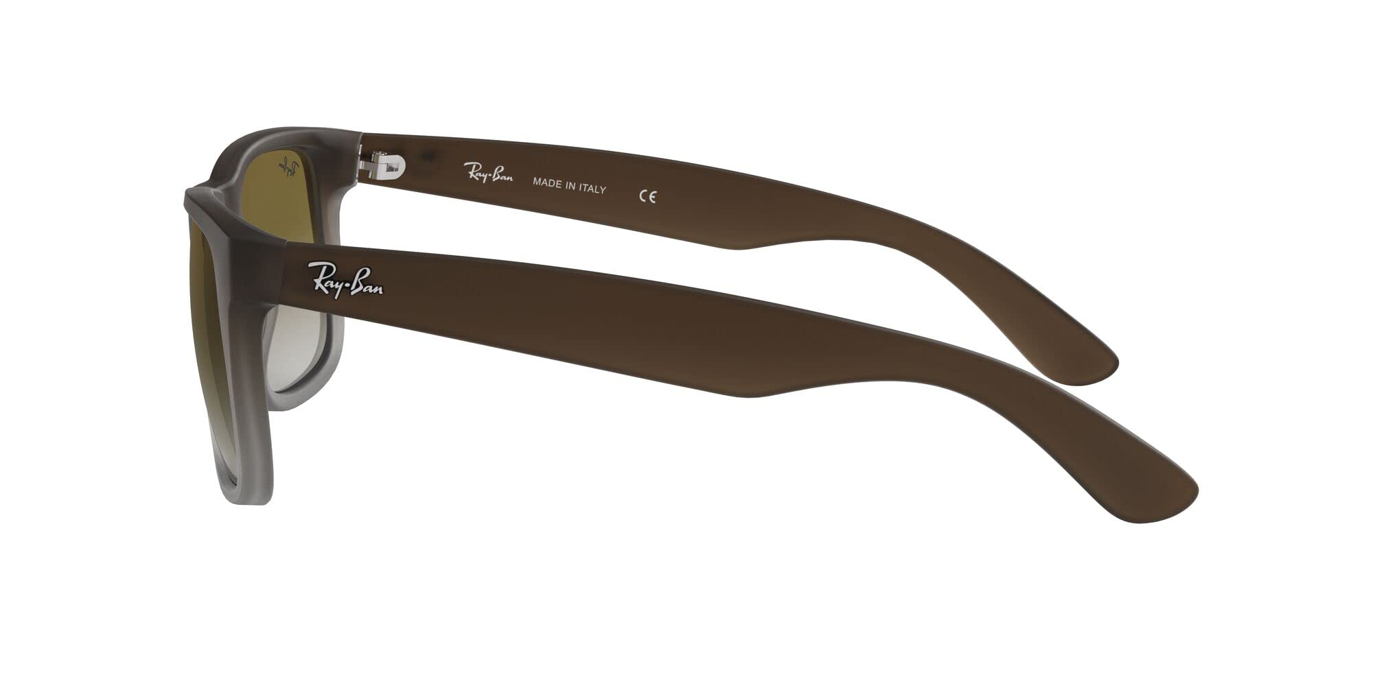 Ray-Ban RB4165 Justin Rectangular Sunglasses, Rubber Brown On Grey/Light Grey Gradient Green, 55 mm