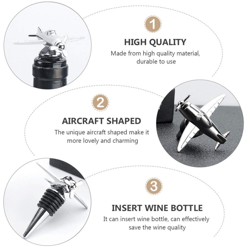 Zerodeko 4PCS Zinc Alloy Wine Bottle Stoppers, Wine Bottle Stopper, Wine Champagne Preservation Plug, Aircraft Style Beer Wine Spout Saver Beverage Bottle Seal
