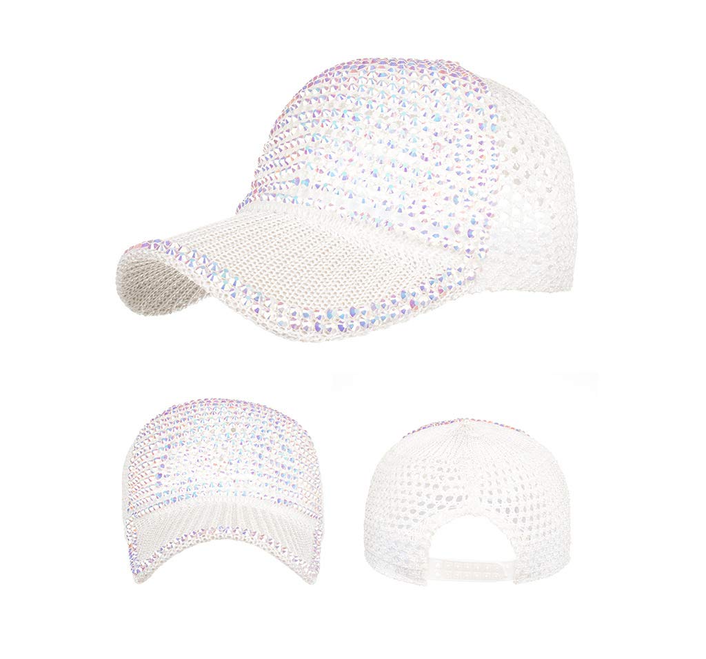 Women Men Studded Rhinestone Crystals Adjustable Ponytail Mesh Baseball Cap Shiny Bling Casual Sports Cap Breathable Sun Hat