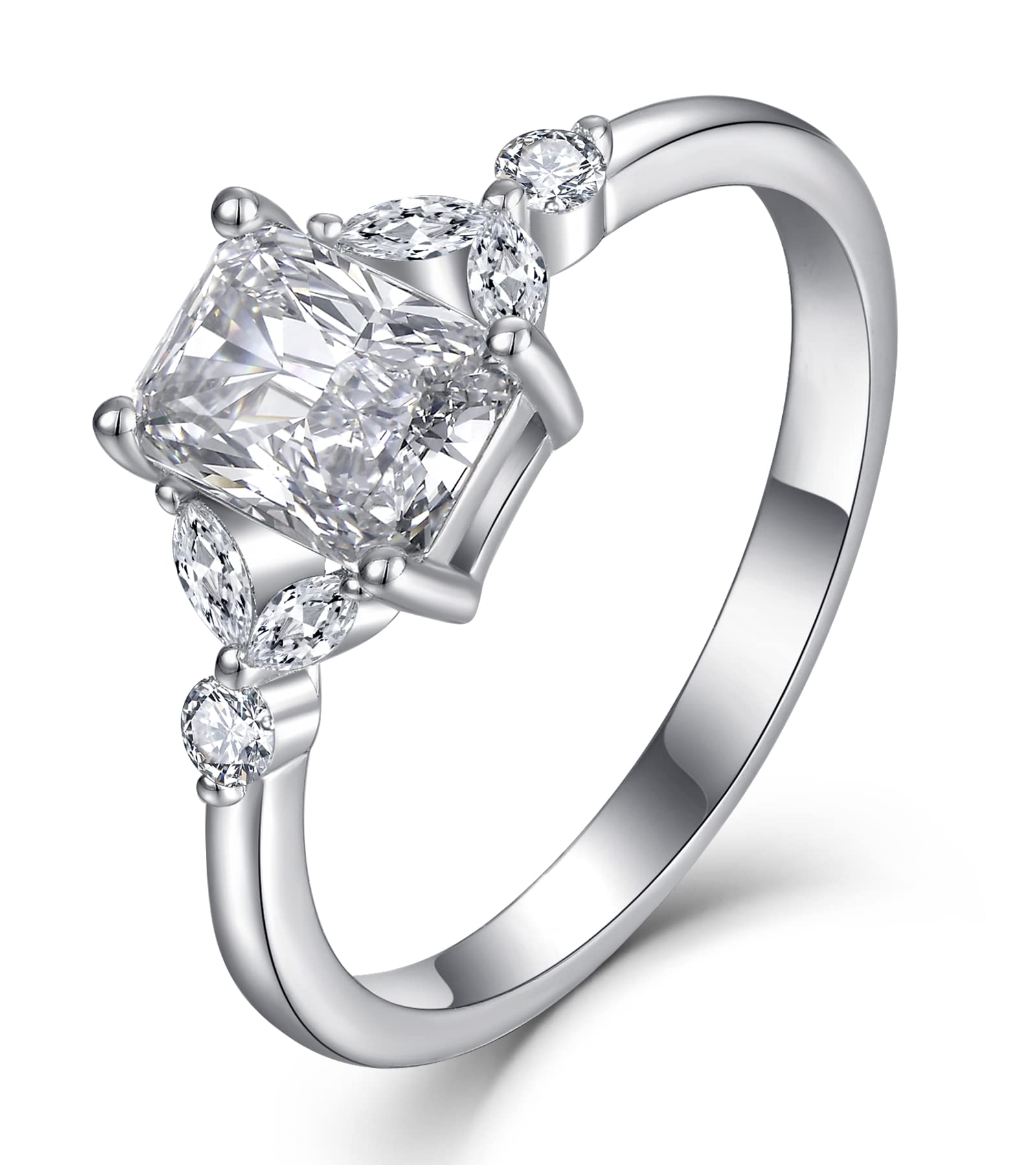 YL Solitaire Engagement Rings for Women 925 Sterling Silver Rectangle Cubic Zirconia Anniversary Rings for Wedding-size 5