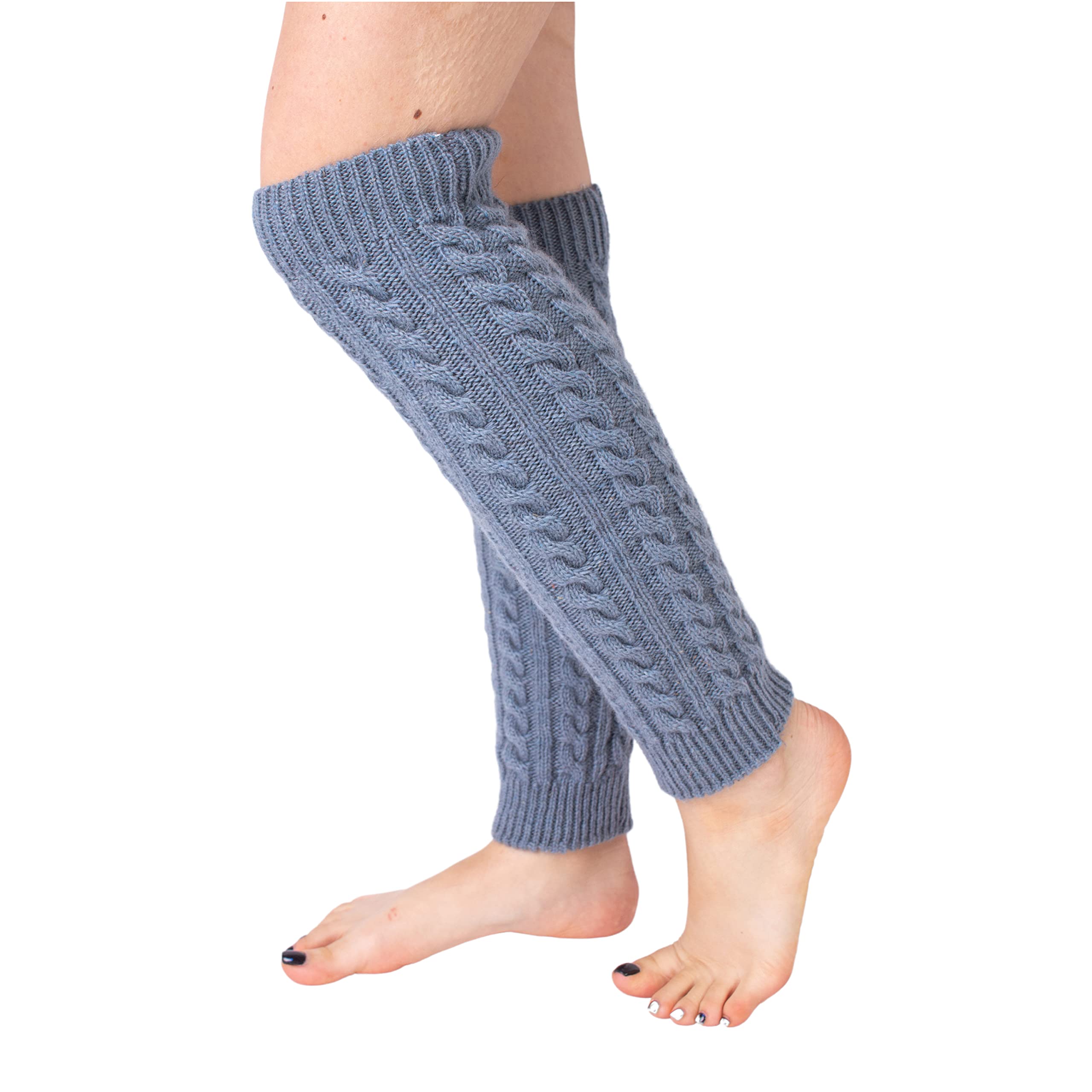 WHOLEWOOLS Wool Leg Warmers for Women Thigh High Socks Knitted Stockings Warm and Long Footless Cable Knit Crochet Warmers (grafit)