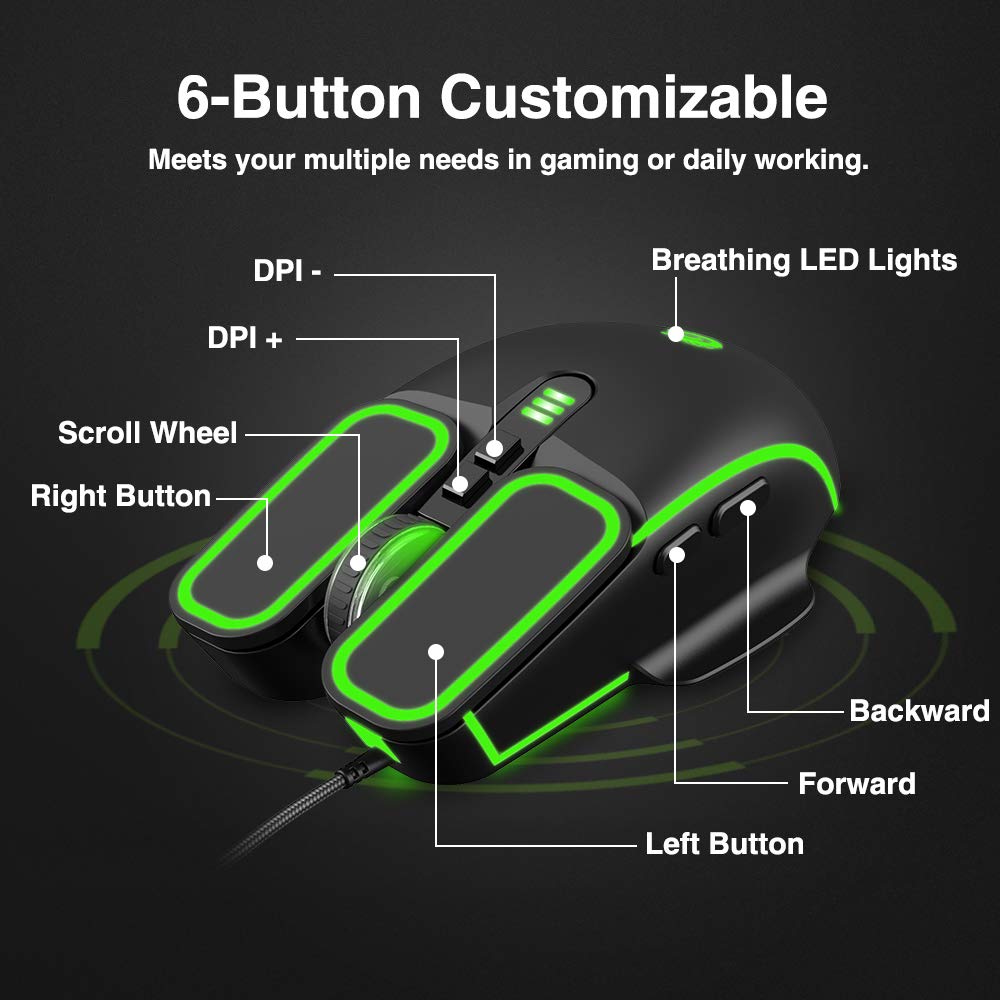 VersionTECH. Gaming Mouse [7200 DPI] [RGB Breathing Light] [7 Buttons] Wired Computer Mouse PC Desktop Laptop USB Mice Optical Gamer Mouse for Windows 7/8/10/XP/Vista Linus