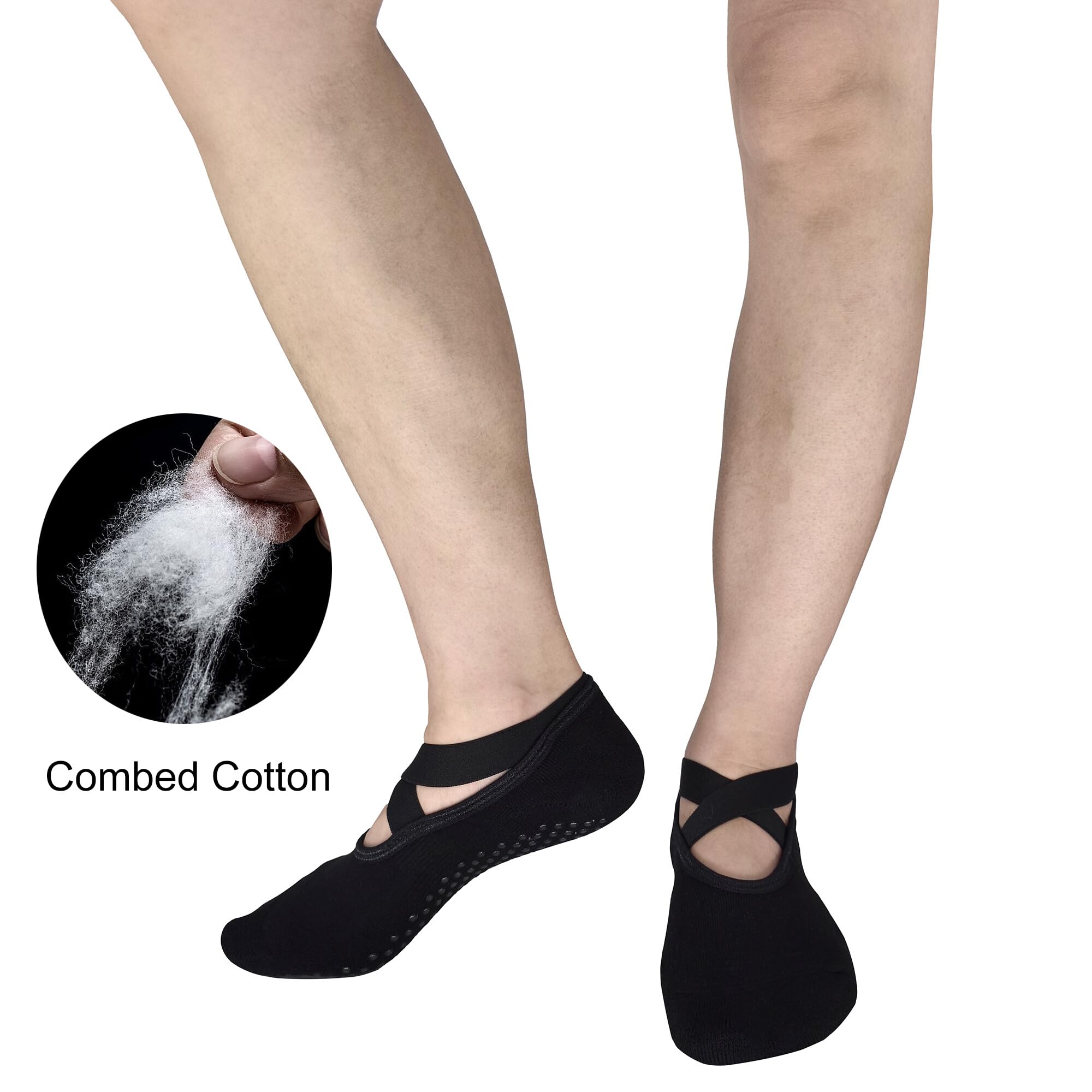 Toes&Feet Women's 2-Pack Black Padded Anti-Slip Grips Yoga Pilates Ballet Barre PiYo Socks, Size 4-9